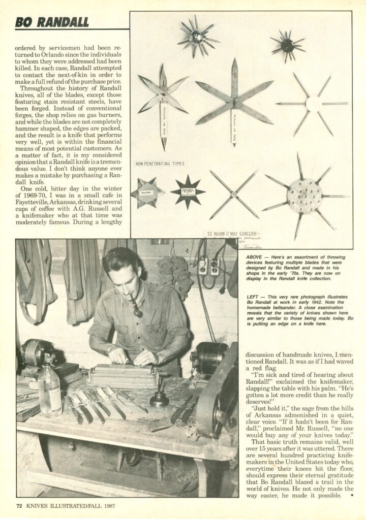 1987 - Knives Illustrated - Bo Randall, The Man And The Knives - RMK ...
